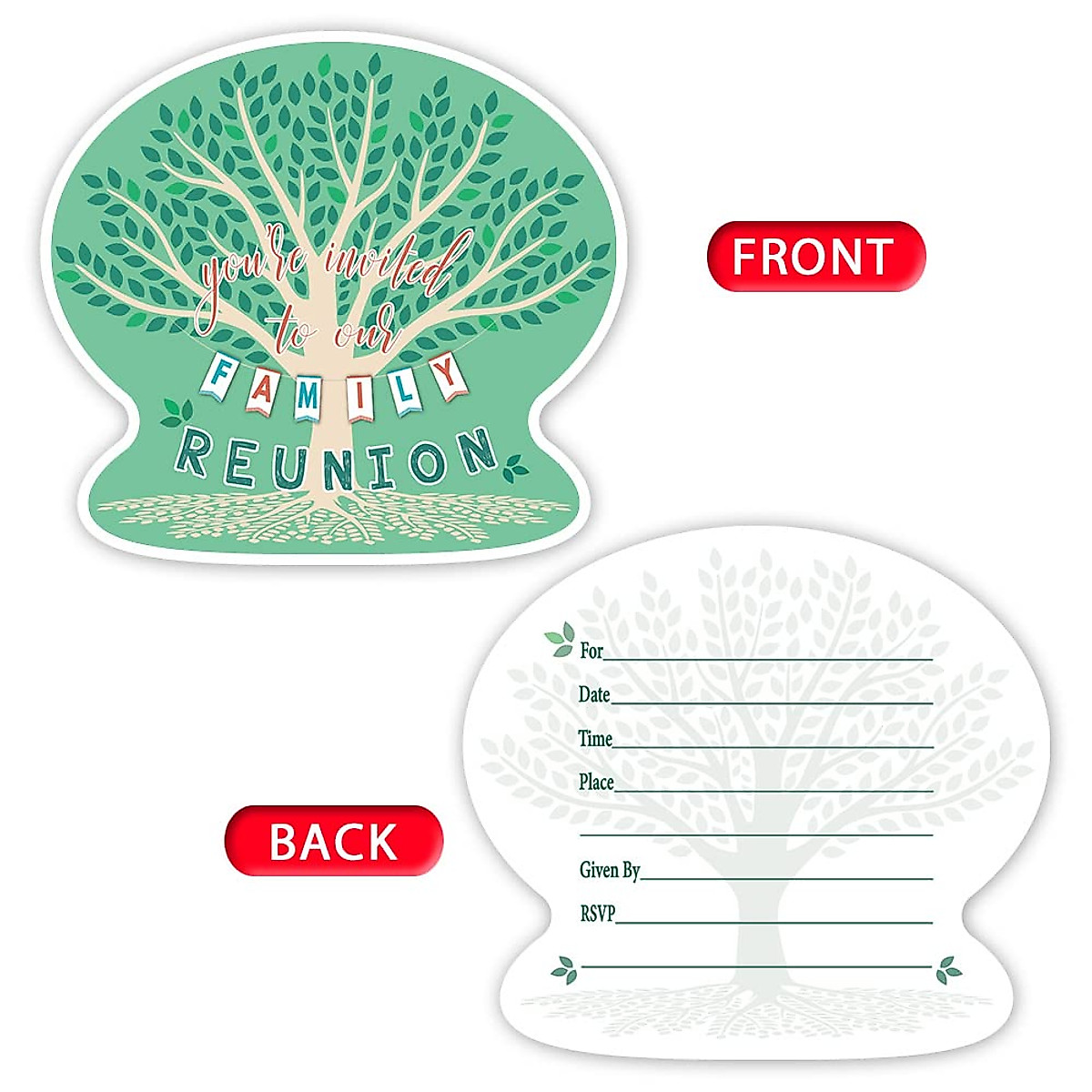 Haizct 15 Pack Family Tree Reunion Shaped Fill-In Invitations with Envelopes,Family Gathering Party,Greenery,Bridal Shower Invitations,Baby Shower,Wedding Invitation Cards(YXK053)