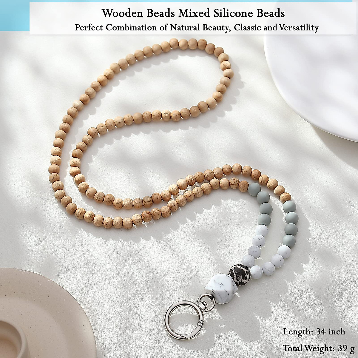 USANGERS Lanyards for ID Badges Keys Women Cute Teacher Lanyard with ID Holder Silicone Wooden Beaded Lanyard Necklace School Work Jewelry Female Nurse Accessories Teacher Appreciation Gifts Women