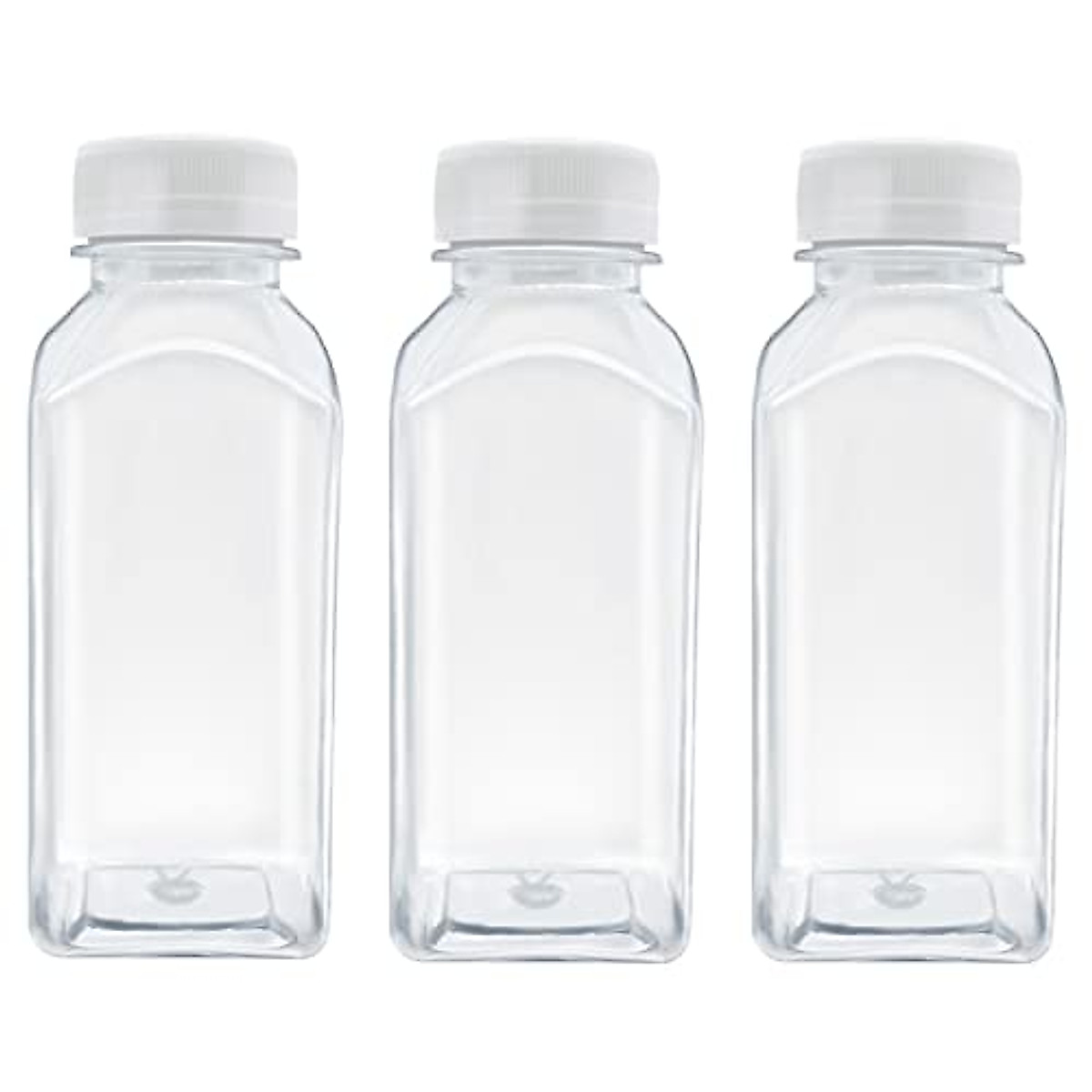 MYYZMY 3 Pcs 8 Ounce Plastic Juice Bottles, Reusable Bulk Beverage Containers for Juice, Milk and Other Beverages, White lid