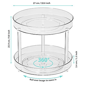 2 Tier Lazy Susan Organizer，Clear Plastic Lazy Susan Turntable for Cabinet，Rotating Lazy Susan Spice Rack Cabinet Organizer for Kitchen，Table，Refrigerator，Pantry，Bathroom