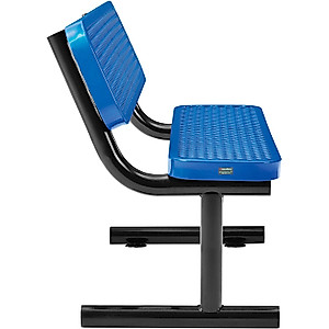 Global Industrial 48" L Outdoor Steel Bench with Backrest, Expanded Metal, Blue