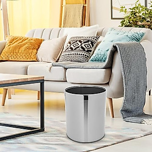 Kichvoe Stainless Steel Round Trash Can Metal Waste Basket Garbage Container Bin Recycle Trash Can Rubbish Bucket Laundry Hamper with Ring for Bathroom Kitchen Office