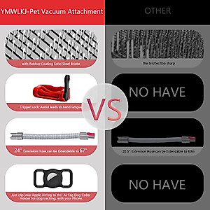 Groom Tool Attachments Brush with Trigger Lock & 24in Extension Vacuum Hose,Pet Dog Grooming Brush Compatible with Dyson V7 V8 V10 V11 V12 V15 Vacuum-4Pcs