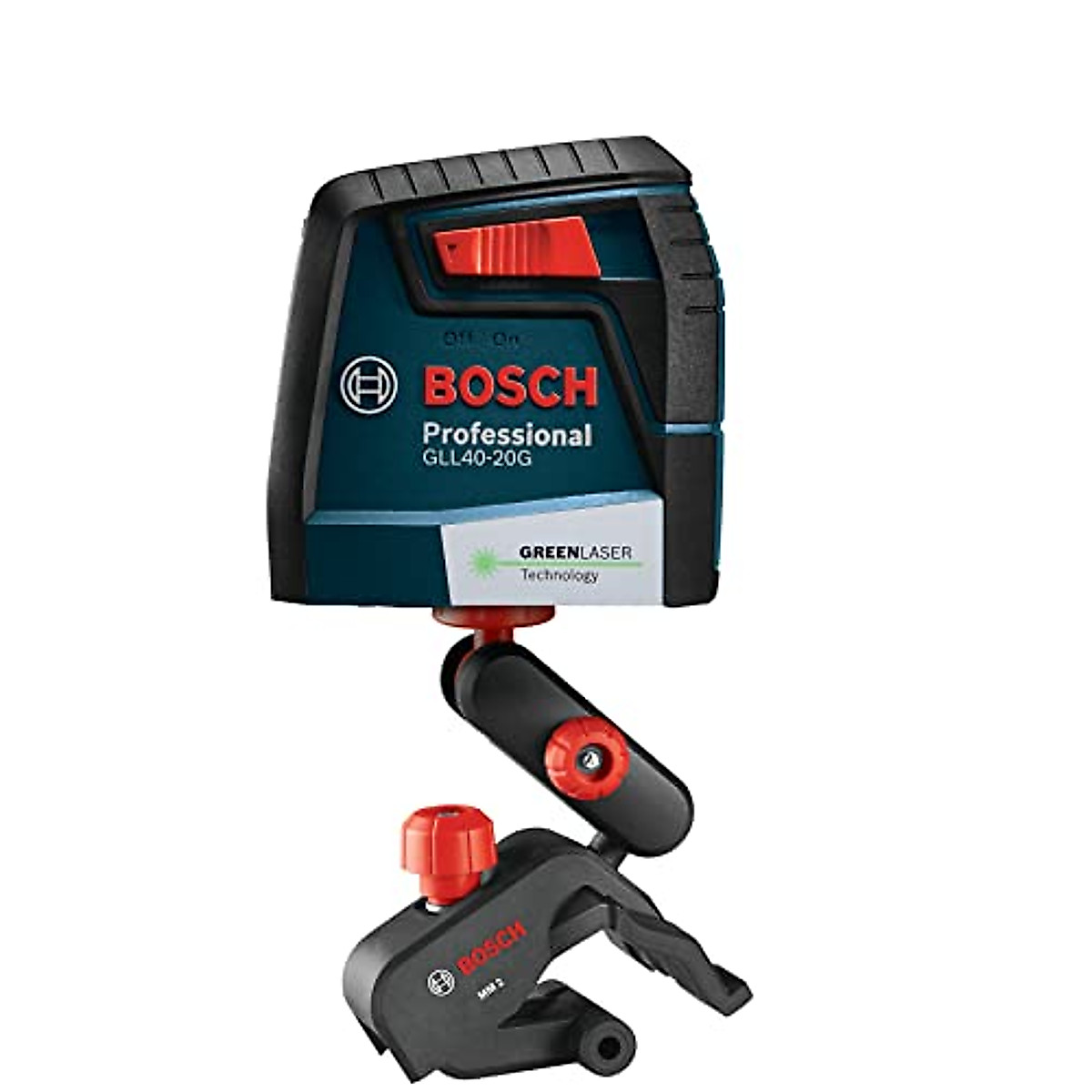 Bosch GLL40-20G 40ft Green-Beam Self-Leveling Cross-Line Laser with VisiMax Technology, 360 Degree Flexible Mounting Device and Carrying Pouch