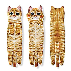 Cat Funny Hand Towels for Bathroom Kitchen - Cute Decorative Cat Decor Hanging Washcloths Face Towels Super Absorbent Soft-Valentines Day Mothers Day Housewarming Gifts for Women Cat Lovers(Orange)