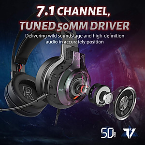 Edifier G4 TE Gaming Headset for PC, PS4, 7.1 Surround Sound Gaming Headphones with Noise Canceling Microphone, USB Over-Ear Headphone Wired with RGB Light, 50mm Driver for PC Mac, Laptop,Black