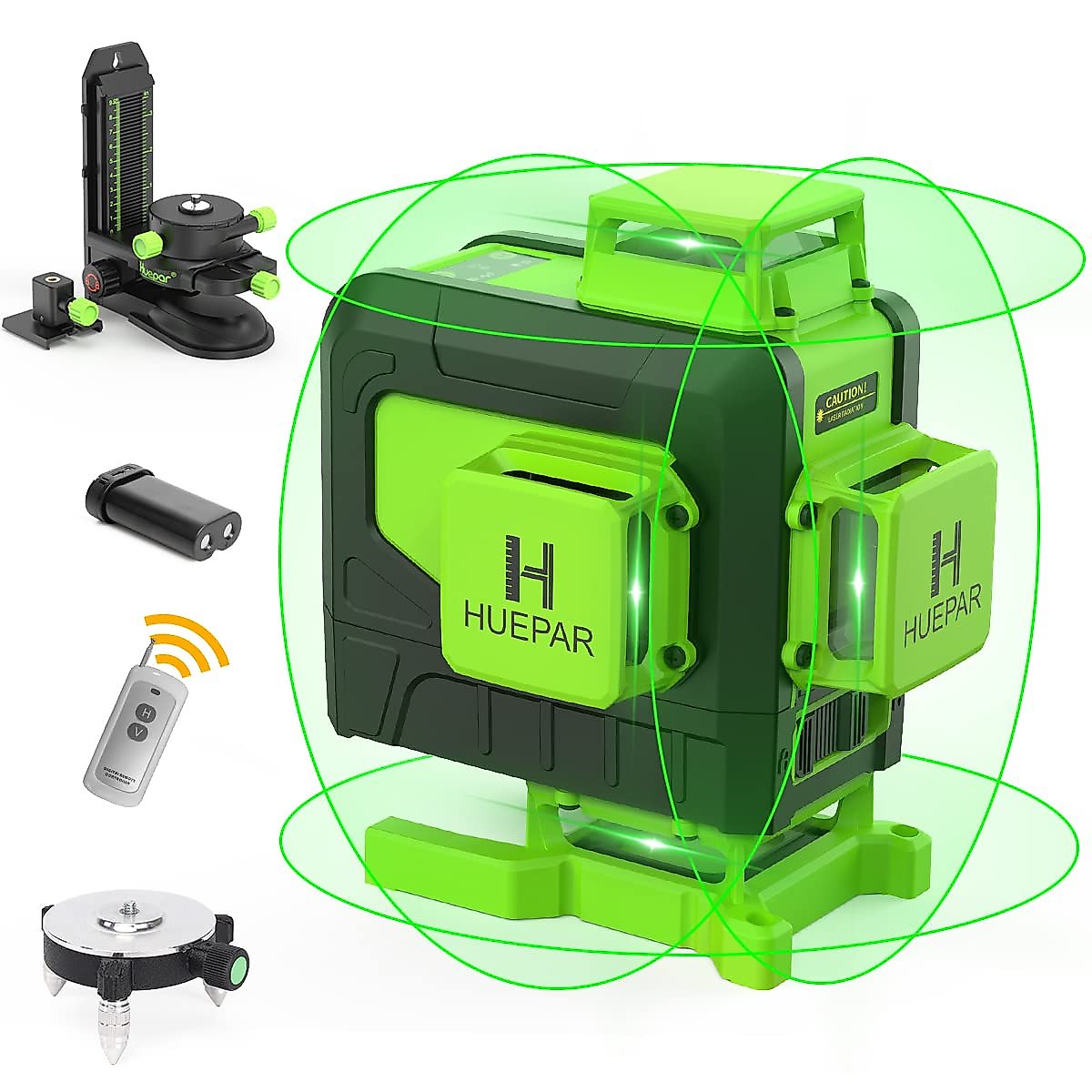 Laser Level Self-leveling Huepar 4x360 Green Cross Line Floor Laser Tool with Remote Control -2 x 360 Horizontal/Vertical Lines Nivel láser with Rechargeable Li-ion Battery & magnetic Bracket-904DG