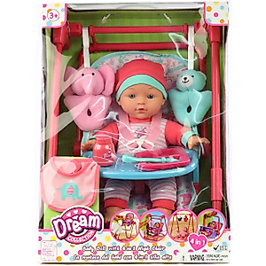 Dream Collection, Baby Doll 4-in-1 High Chair Play Set - Lifelike Baby Doll and Accessories for Realistic Pretend Play, Posable Soft Toy - 12”