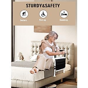 YEEGO DIRECT Bed Rails for Elderly Adults Safety, Height Adjustable Bed Assist Rail for Seniors, Bedside with Storage Pocket and LED Induction Light, Fit Twin Bed Support Up to 400lbs