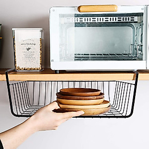 HOMOKUS Under Shelf Baskets for Storage, Under Shelf Wire Basket Carbon Steel Basket Under Cabinet Shelf, Welding Joints, Baking Finish, Easy to Install without Holes, 6 PCS, Black