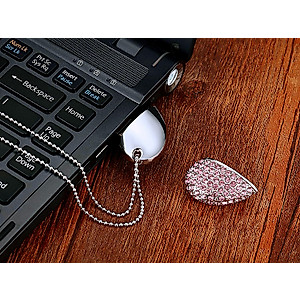 WooTeck 64GB Crystal Loving Heart Jewelry USB Flash Drive Pendrive with Necklace,Pink