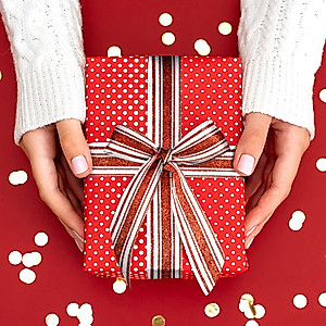 Hying Valentine's Day Ribbons for Gift Wrapping, 2.5"×10 Yards Glitter Red Stripes Burlap Ribbon Wedding Wired Edge Ribbons for Valentines Decoration Anniversary Party Supplies