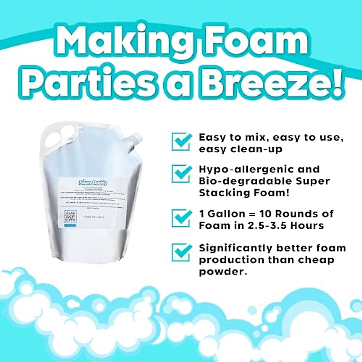 Foam Daddy Foam Machine Gel Solution - Professional Super Stacking Foam Machine Refill, 10 Rounds, Foam Machine Fluid that Makes 400 Gallons of Foam Party Fun! - 1 Gallon