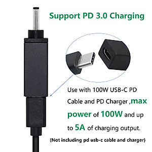 CERRXIAN 100W PD USB Type C Female Input to DC 3.5mm x 1.35mm Power Charging Adapter(100w-35135a) (Black)