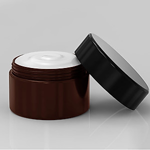 8 oz Amber Plastic Cosmetic Jars Leak Proof Container with Black Lid for Cream, Lotion, Powder, ointment, Beauty Products etc, 12 Pcs.