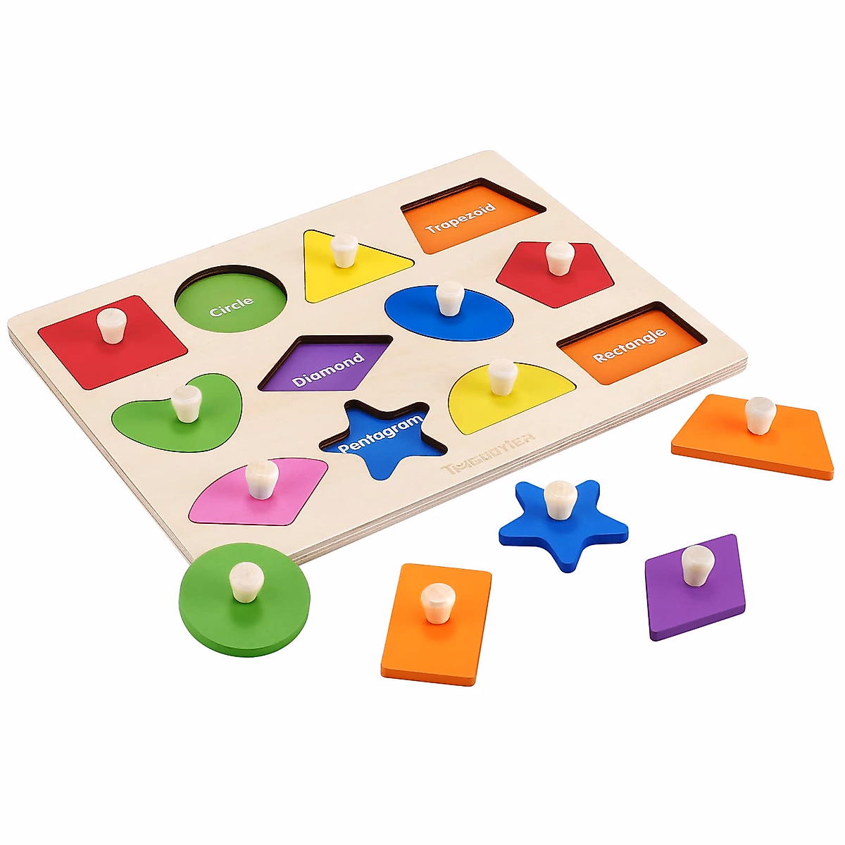 NUGZIX Wood Toddler Puzzles Ages 1-3 First Shapes Jumbo Knob Wooden Peg Puzzles for Baby Montessori Educational Learning Puzzle Geometric Shape Sorting Toy