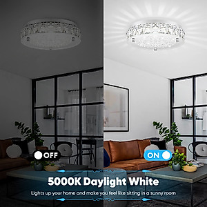 Crystal Chandeliers Flush Mount LED Ceiling Light Fixture, 5000K Daylight White Super Bright 1980LM 11-Inch Non-Dimmable Farmhouse Kitchen Light Modern Ceiling Lamp for Bedroom Bathroom Nursery