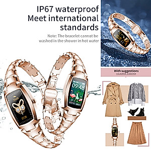 GMYOOD Smart Watch for Women, 2022 Smart Watch for Android Phones & iPhone Compatible, IP67 Waterproof Stainless Steel Activity Tracker with Blood Pressure Heart Rate SpO2 Sleep Tracker (Gold)