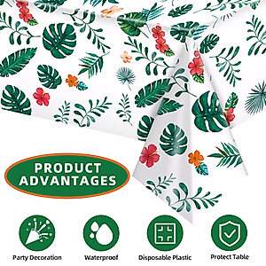 Labeol Hawaiian Tablecloth, 3 PCS Hawaiian Luau Palm Leaves Disposable Plastic Rectangular Tablecloths, Tropical Party Decorations for Summer Beach Dining Birthday Party Supplies