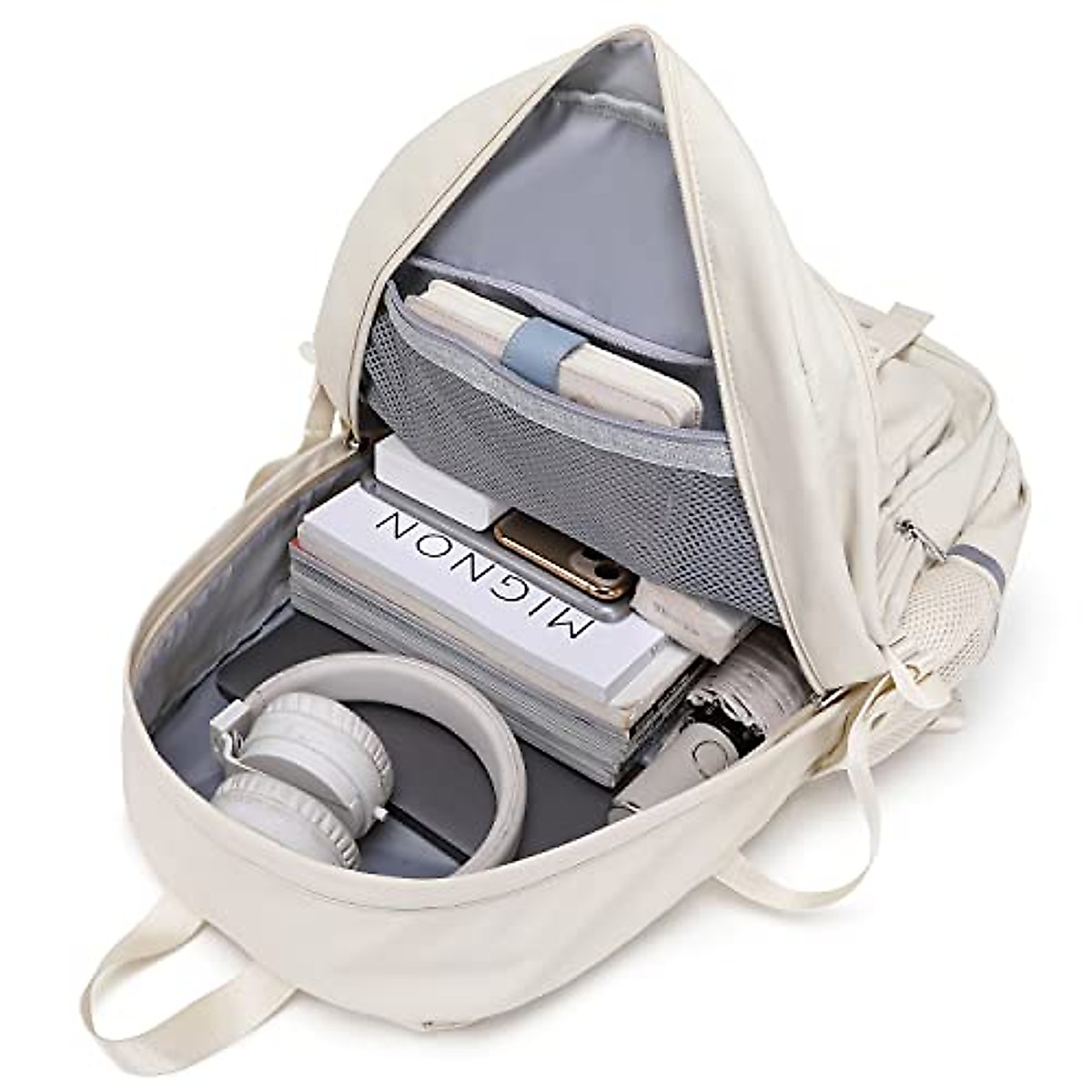 abshoo Big Student Laptop Backpack For College Women Middle High School Teen Girls Bookbag Travel Daypack (Beige)