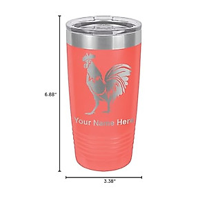 LaserGram 20oz Vacuum Insulated Tumbler Mug, Rooster, Personalized Engraving Included (Coral)