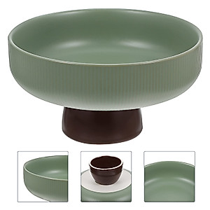 YARDWE Ceramic Footed Bowl Round Bowl Decorative Fruit Dish Holder Dessert Display Stand Foosd Serving Tray for Kitchen Counter Centerpiece Table Decoration Green