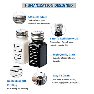 Salt And Pepper Shakers Set,Farmhouse Salt Shaker,Kitchen Decor For Home Restaurants Wedding, Cute Salt Shaker,Modern Farmhouse Decor,Glass Salt And Pepper Shakers Set Letters No Rubbing Off(BLACK)