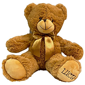 Personalized Stuffed Teddy Bear Gift for Her, Him, 16 Inch - Cute Custom Brown Bear with Your Name and Year on The Feet