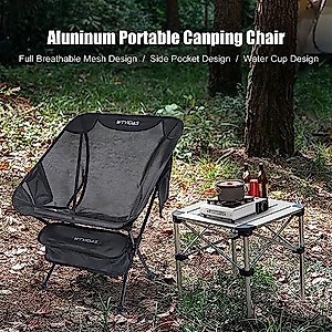 WTVIDAS Folding Camping Chair,Compact Backpacking Chair with Side Pockets Cup Holder,Portable Chair Full Breathable Mesh,Ultralight Aluminum Camp Chair for Festivals Fishing Picnic Beach and Hiking.2