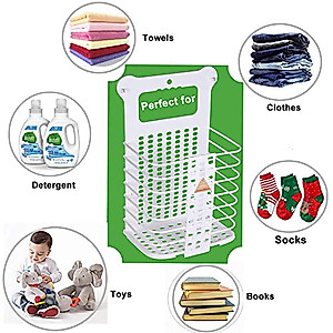 Large Laundry Basket Collapsible Hanging Laundry Basket with Handles Tall Plastic Dirty Laundry Basket Storage for Women Kid's Room Kitchen College Dorm - 2 Pack/White