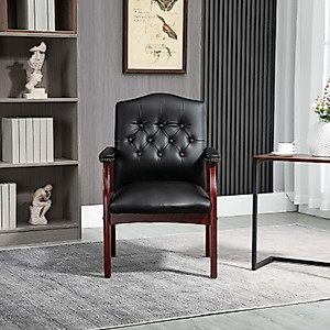 Leather Reception Guest Chairs with Padded Seat and Arms, Ergonomic Mid-Back Office Executive Chair for Meeting Waiting Room Conference Office, Guest Chairs