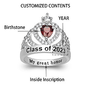 Ccjcinata Custom Class Rings for Women High School Crown Rings Cubic Zirconia Birthstone Rings Class Rings for Women College Rings for Women Size 5-15 Birthstone Ring for Girls