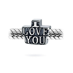 Romantic Words Saying I Love You Heart Charm Bead For Women Teens Girlfriend Wife Daughter Oxidized .925 Sterling Silver Fits European Charm Bracelet