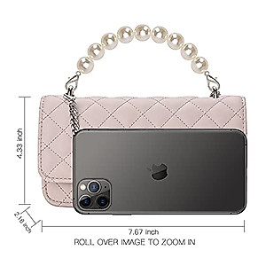 GM LIKKIE Clutch Purse for Women, Evening Envelope Quilted Wallet Bag, Crossbody Foldover Pearl Wedding Shoulder Handbag (Nude Pink)