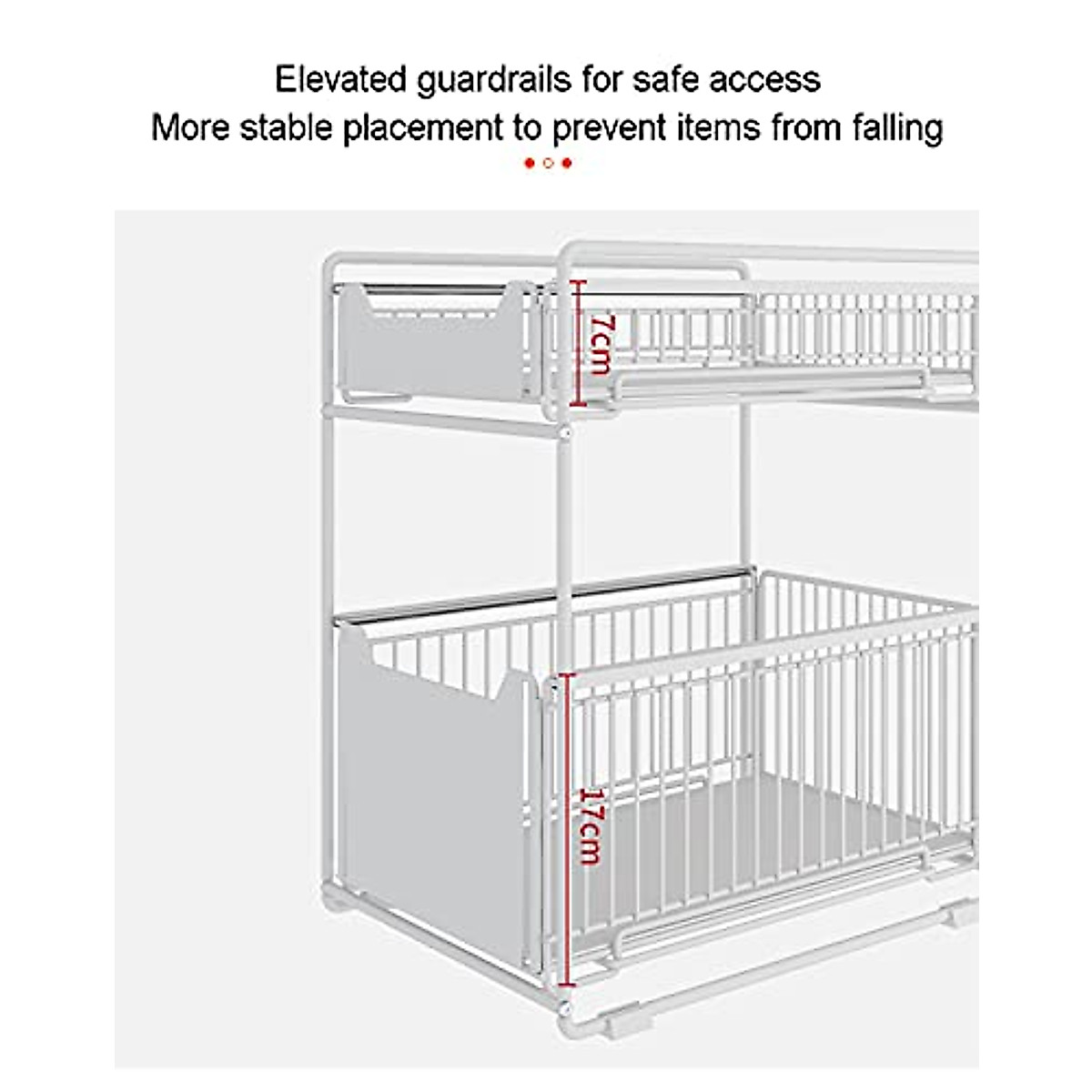 LEAYAN Under Sink Storage 2 Tier Cabinet Rack Under Sink Shelf,Under Sink with Sliding Drawer,Under Sink Organizer Removable,for Kitchen and Bathroom Under Sink Rack Shelf, White 37.5 * 28 * 43.5cm