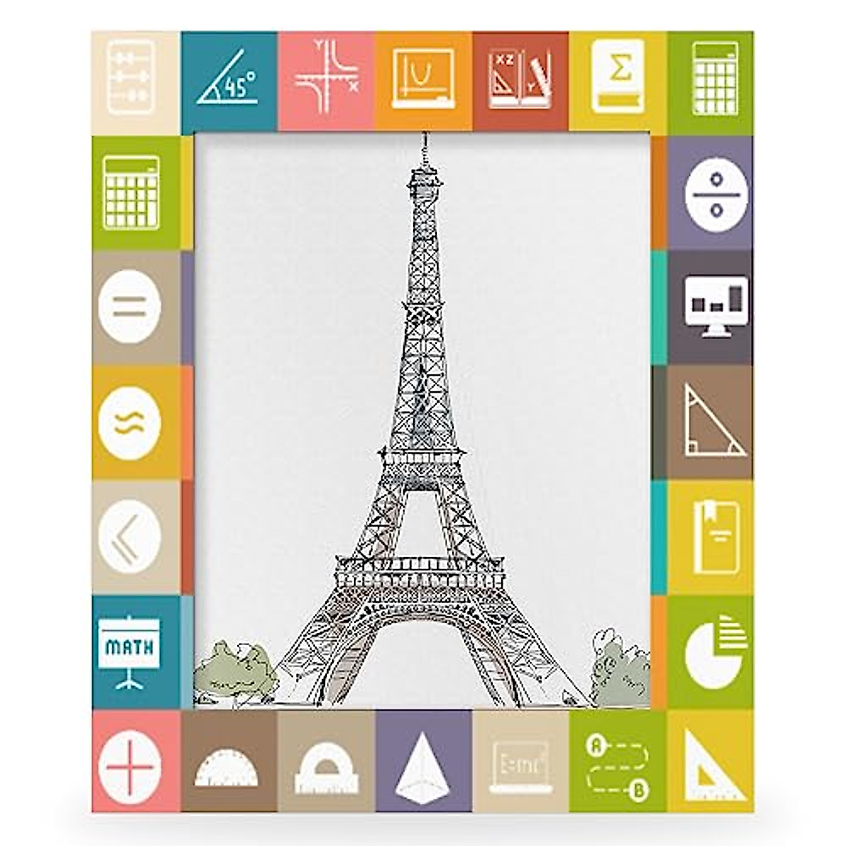 Yzrwebo Math Tools 5x7 Picture Frame Math Symbols Wood Photo Frames High Transparent Horizontal and Vertical Tabletop Display or Wall Mounting for Family Home Gallery Office