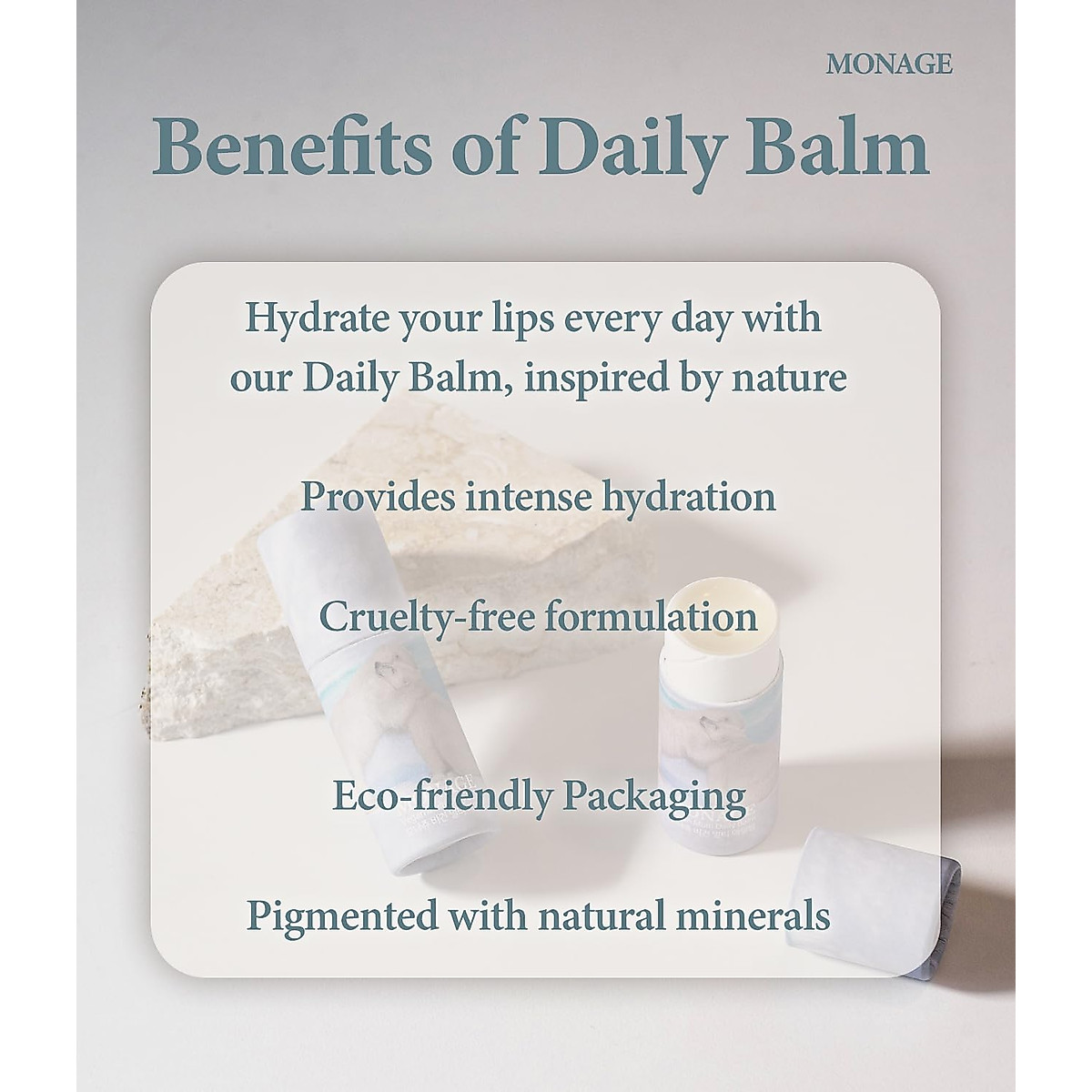 MONAGE Korea Vegan & Nourishing & Moisturizing Lip Care Made from 100% Natural Ingredients, Organic Moisturizer for Dry, Cracked Lips & Skin, Everyday Lip Balm, Daily, 0.38 Ounce