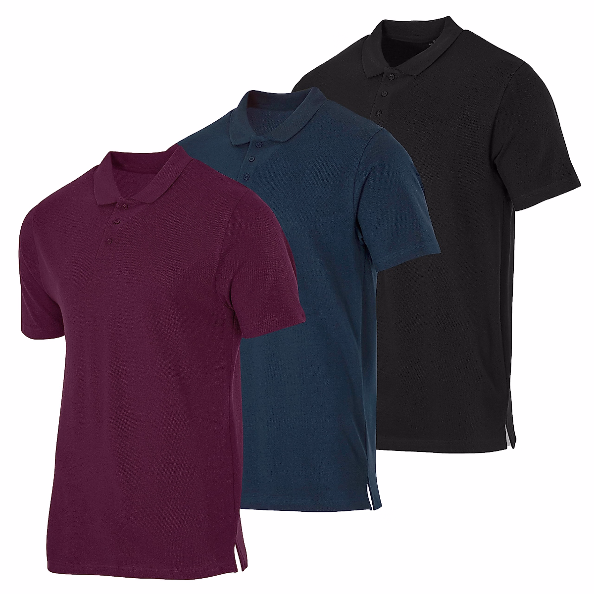 3 Pack: Men's Cotton Pique Men Quick Dry Fit Mens Polo Shirt Short Sleeve Button Collared Work Dress Tee Golf Tennis Clothing Active Wear Athletic Performance Tech Casual Dri-Fit T Shirts,Set 3-M