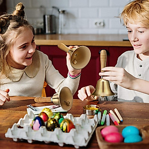 2 Pieces Solid Brass Hand Call Bells with Wooden Handle Handbells Loud Ringing Bell Hand Held Service Bell Animal Bell Decoration(3.15 x 3.15 x 5.9 Inch)