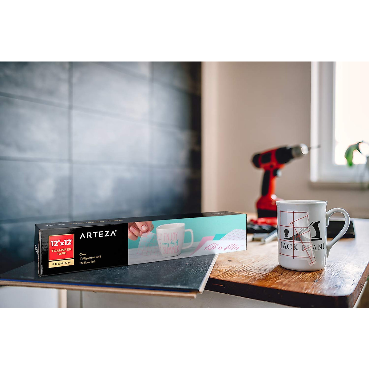 ARTEZA Ultra Clear Transfer Tape Paper with Grid & Squeegee, 12 Inch Wide x 12 Foot Long Roll, for Alignment & Transfer of Adhesive Vinyl for Decals, Signs, Walls, Windows & Smooth Surfaces