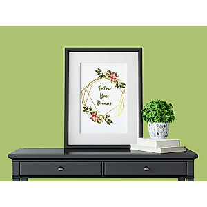 Inspirational Quotes Wall Art for Women - Strong Girls Floral Wreath Boho Print - Positive Affirmation Wall Decor for Teens - Shabby Chic Bedroom Artwork for Her - Follow Your Dreams 8x10 UNFRAMED