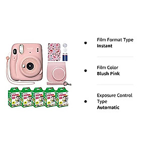 Fujifilm Instax Mini 11 Instant Camera Blush Pink + Custom Case + Fuji Instax Film Value Pack (50 Sheets) Flamingo Designer Photo Album for Photos