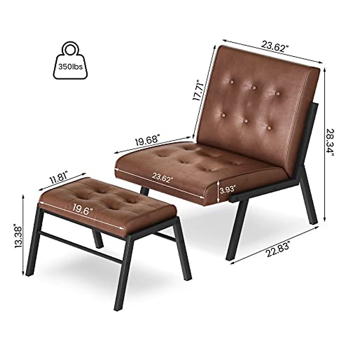 AWQM Accent Chair with Ottoman,Faux Leather Living Room Chair,Upholstered Single Sofa Chair Set with Metal Legs, Button Tufted Lounge Chair with Footrest, Reading Chair for Bedroom Office,Brown