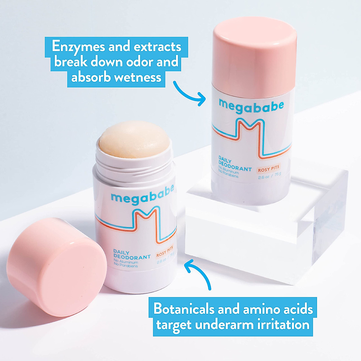 Megababe Daily Deodorant - Rosy Pits | 72 hour Odor Protection | Aluminum-Free, Clear & Clean | 2.6 oz