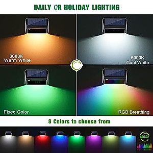 JOFIOS Solar Fence Lights, 8Modes Warm White, Cool White and RGB, Lights Outdoor Waterproof, Solar Power Deck Lights Perfect for Patio, Yard, Wall, Fence, Step. (6pack)