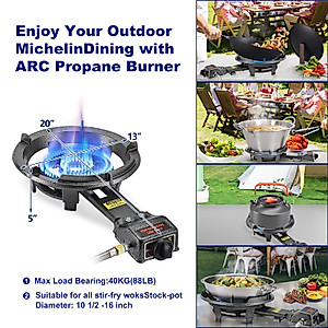 ARC Outdoor Propane Burner Stove, 13" Single Propane Burner and Carbon Steel Wok, Portable Propane Burner With Adjustable Regulator And Stainless Steel Hose, Great For Outdoor Wok Burner