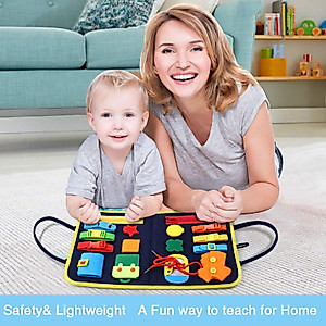 FBve Toddler Busy Board Montessori Toys Basic Skills Board for Toddlers Learning Dress, Educational Learning Toys, Bag Designed Enlighten Toy for Infants, Boys and Girls