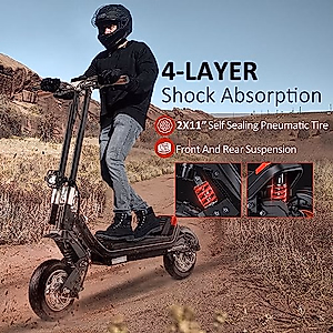 Riding'times Dual Motor Electric Scooter with Smart APP - 2400W Brushless Hub Motor, 20Ah Removable Battery Up to 37Mph & 60 Miles, 11" Knotty Tire Off Road All Terrain Electric Scooter (1200W, 15AH)