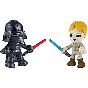 Mattel Star Wars Plush 6-inch Figure 2-Pack, Luke Skywalker vs Darth Vader, Lightsaber Duel Set of 2 Soft Dolls with Light-up Weapons