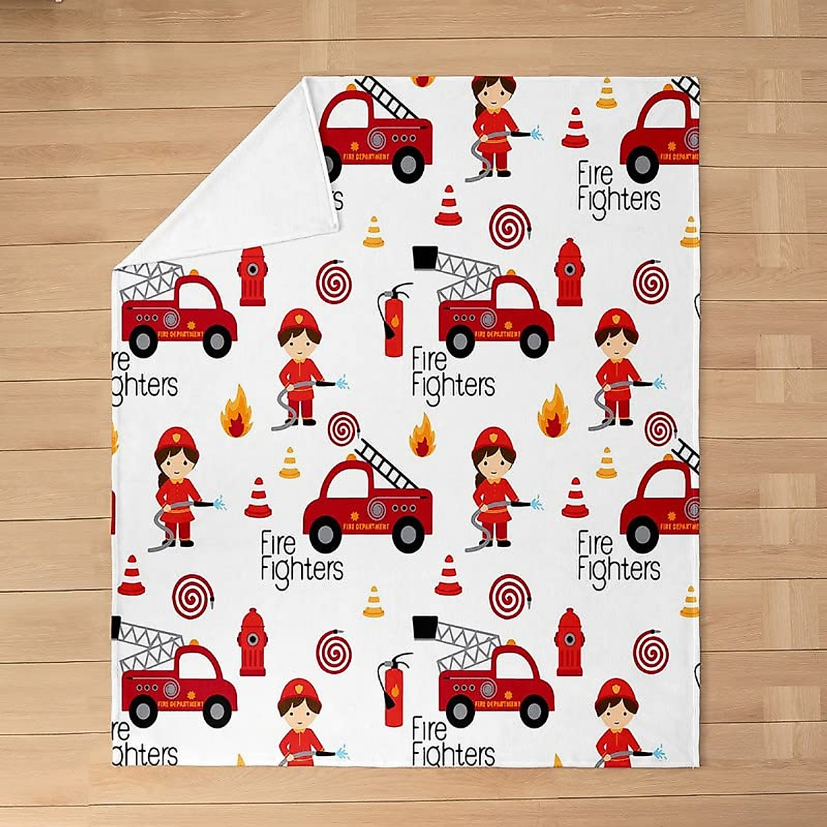 Feelyou Fire Truck Flannel Fleece Blanket Cartoon Car Firemen Car Vehicle Pattern Plush Throw Blanket, for Children Firefighter Red White All Season,Bed Blanket Room Decor Room Decor Twin 60"x80"